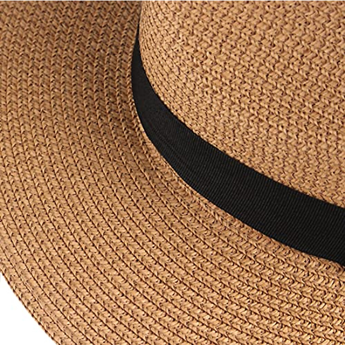 Womens Classic Wide Brim Straw Panama Hat Fedora Summer Beach Sun Hat UPF Straw Hat for Women Khaki