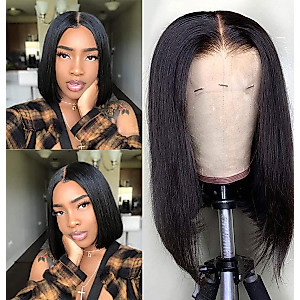 Sogram Bob Wig Human Hair Straight 12 Inch 13x4 Lace Front Wigs Human Hair 180% Density Pre Plucked with Baby Hair Short Bob Transparent Lace Frontal Wigs for Black Women