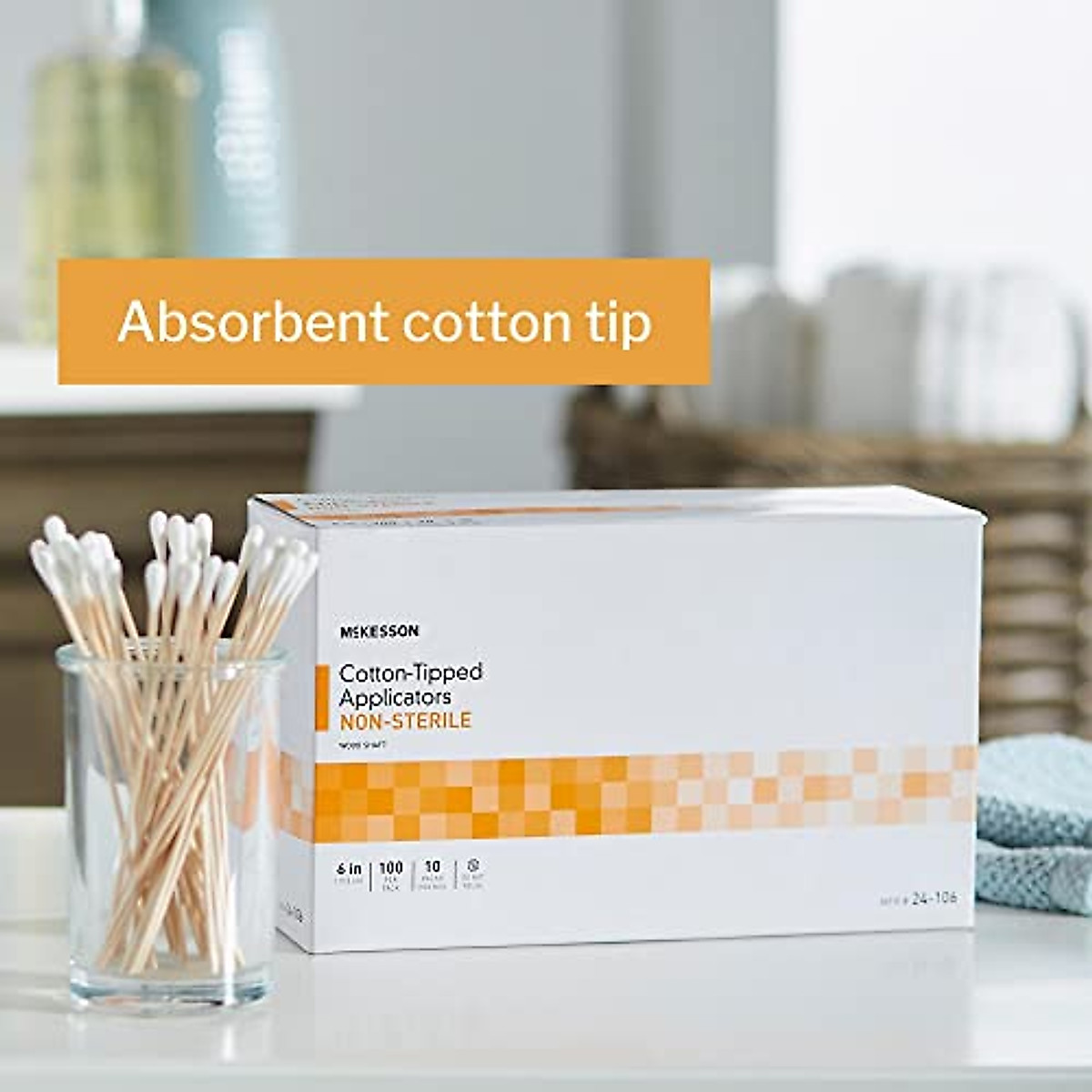 McKesson Cotton-Tipped Applicator Swabstick, Non-Sterile, Wood Shaft, 6 in, 100 Count, 10 Packs, 1000 Total