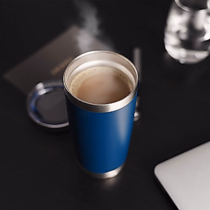 DOMICARE 20oz Stainless Steel Tumbler Bulk with Lid, Double Wall Vacuum Insulated Travel Mug, Powder Coated Coffee Cup (Dark Blue, 1)