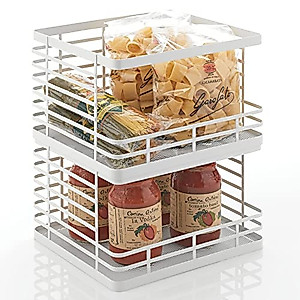 mDesign Large Stackable Metal Wire Food Baskets with Open Front for Kitchen, Pantry, Cabinet, Countertop, Bin for Fruit, Vegetable, and Snack Storage Organizer, Carson Collection, 4 Pack, Matte White