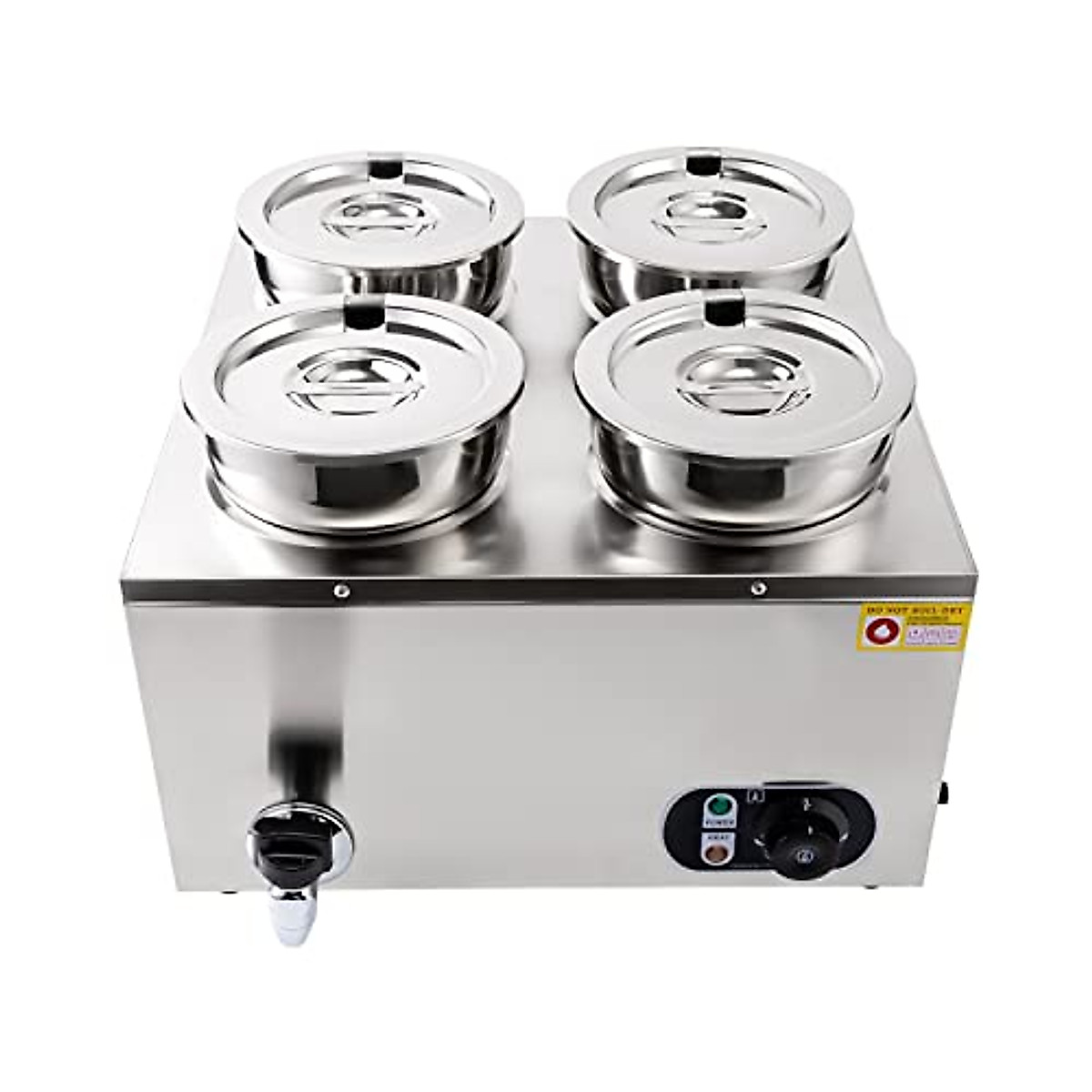 110V Commercial Soup Warmer ,Electric Food Warmer Adjustable Temp. 86-185℉, Stainless Steel Countertop Soup Pot with Tap, Food Warmer for Cheese/Hot Dog/Rice (4x4.2 Qt)