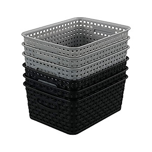 Qqbine Plastic Woven Basket, Plastic Weave Organizer Bins, 6 Packs