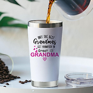 MTSDECO Only The Best Grandmas Get Promoted to Great Grandma Tumblers & Water Glasses 20 oz Insulated Stainless Steel Travel Coffee Mug Tumbler for Hot & Cold Beverages Birthday Christmas Gifts