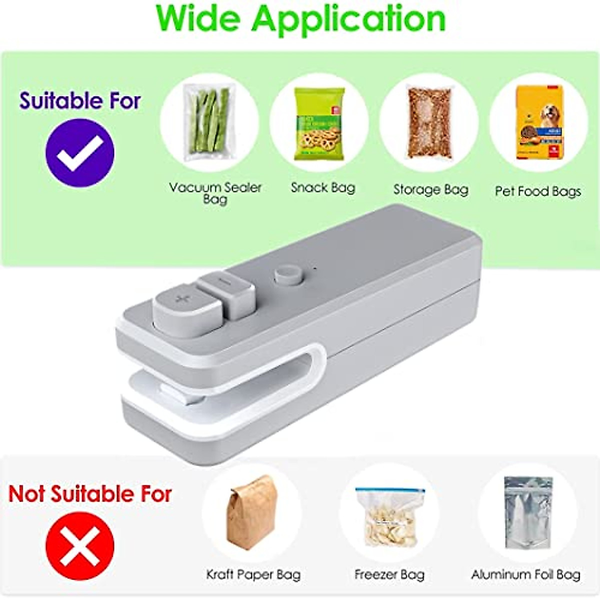 3 in 1 Mini Bag Sealer,Rechargeable Handheld Plastic Bag Resealer,with Cutter 3 in 1 Heat Portable Vacuum Sealers Kitchen Gadget for Chip Bags, Plastic Bags, Snack Freshness Food Storage（USB Cable)
