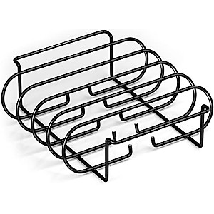 Sorbus® Non-Stick Rib Rack – Porcelain Coated Steel Roasting Stand – Holds 4 Rib Racks for Grilling & Barbecuing (Black)