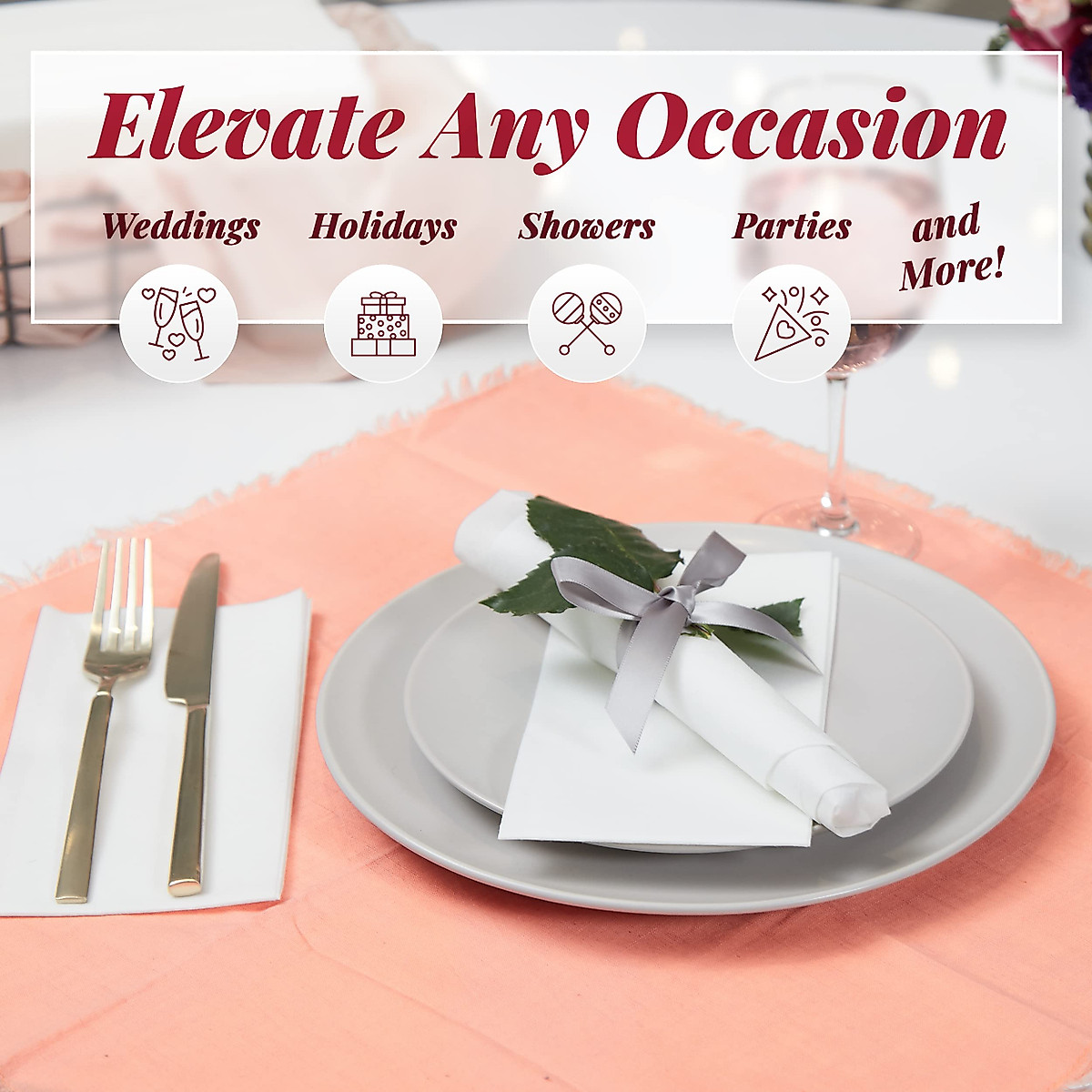 Prestee 200 Disposable Paper Hand Towels That Feel Like Linen Napkins - White, Disposable Guest Towels, Wedding Napkins, Paper Napkins, Disposable Napkins for Guest Bathroom, Parties, Dinners, Events