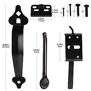 Gate Latch, Thumb Latch Hardware, Gate Latch for Wooden Fence Heavy Duty, Self Locking Latches with 8 inch Handle, Gate Kit for Wooden Fence & Swing Outdoor Gate – Steel, Black Finish