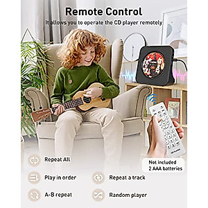 QUALORI CD Player Portable with Bluetooth Desktop Music Player Dual Speakers for Home Audio Boombox,USB Flash Player,FM Radio,AUX Input Output/Remote Control-Black