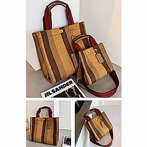 Tote Bag Hobo Bag for Women Canvas Shoulder Bag Chic Crossbody Bag Satchel Large Handbag Color Contrast Stripe