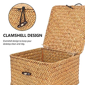 UPKOCH Wicker Baskets with Lids Woven Wicker Storage Bins with Lid Cube Seagrass Storage Bins Rattan Woven Decorative Storage Boxes for Shelves Organizing Toys Clothes