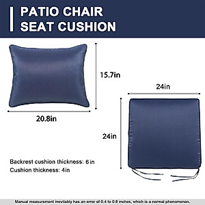 Jadoxy Outdoor Chair Deep Seating Cushions, Waterproof Patio Furniture Back & Deep Seat Cushion Set for Garden Courtyard Furniture (Blue)