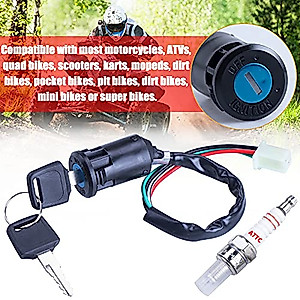 MWMNUN Ignition Key Switch 2pcs 4-Wire 4-pin and A7TC Spark Plug Replacement for Taotao Coolster Sunl 50cc 70cc 90cc 110cc 125cc Chinese ATV Dirt Bike Quad Go Kart Moped Scooter Parts