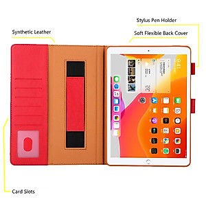 UUcovers Case for Apple iPad 10.2" 9th/8th/7th Generation (2021/2020/2019) & iPad Air 3 10.5 Inch (3rd Gen) & iPad Pro 10.5 Cover with Hand Strap Stand [Pencil Holder] Pocket [Auto Sleep/Wake], Red