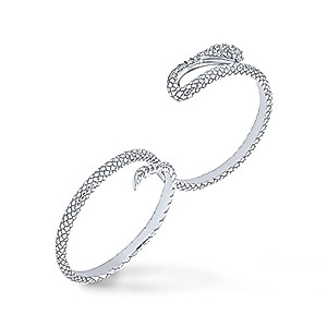 Bling Jewelry Boho Cubic Zirconia Fashion Statement CZ Pave Serpent Snake Multi Double Two Finger Band Ring For Women Sterling Silver