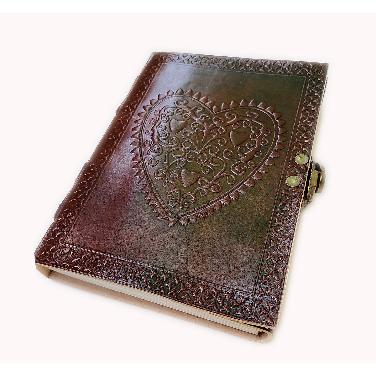 cuero Vintage Heart Embossed Leather Journal/Instagram Photo Album (Handmade Paper) - Coptic Bound with Lock Closure - Heart Journal (Brown)