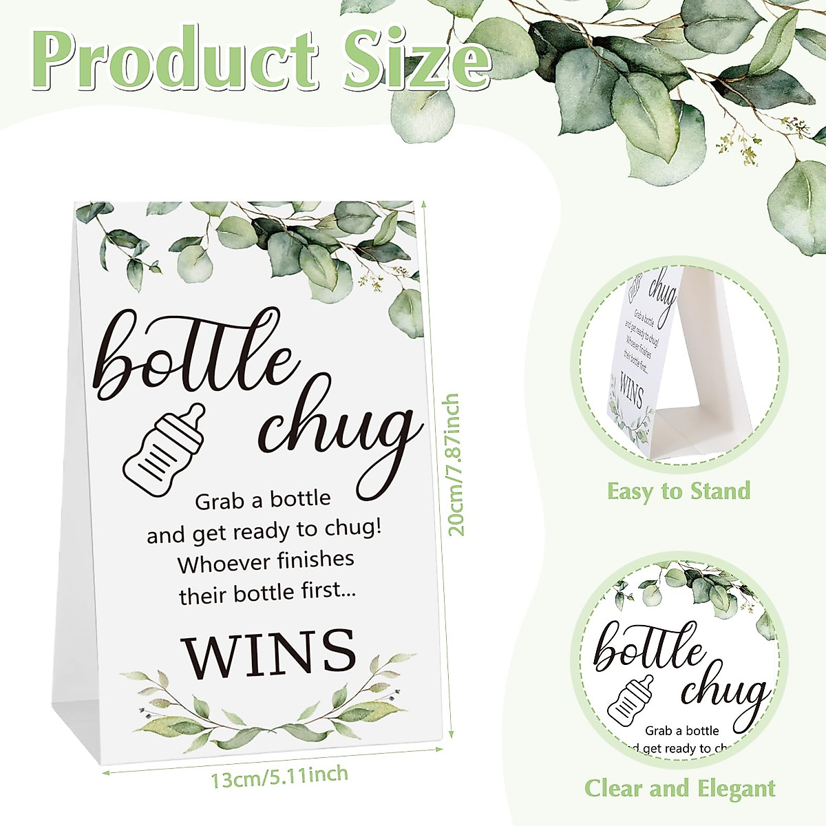 TrelaCo Cool Baby Shower Games 12 Pcs Baby Bottles and Bottle Chug Sign Greenery Baby Gift Sets Gender Reveal Party Favors Shower Favor for Baby Shower Games Gender Reveal