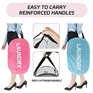 podafu 2 Pack Collapsible Kids Laundry Basket With Handles Mesh Pop Up Laundry Hamper for Bedroom, Dorm ，Travel or Camper (Pink + Blue)