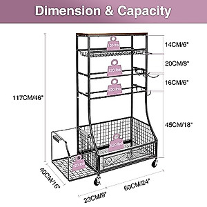 Yoga Mat Storage Rack - Home Gym Storage Rack, Workout Equipment Storage Rack for Dumbbells Yoga Mats Foam Rollers Kettlebells, Weight Rack with Hooks and Wheels