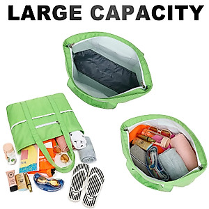 LEDAOU Large Beach Tote Bag Women Beach Bag Waterproof Sandproof Pool Bag with Zipper Travel Gym Tote Bag (Green)