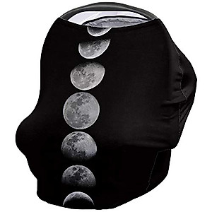 Baby Nursing Covers for Breastfeeding, Baby Car Seat Canopy Covers Scarf for Boys Girls, Phases of The Moon Canopy, Stretchy Soft Breathable Poncho Infant Stroller Cover, Black