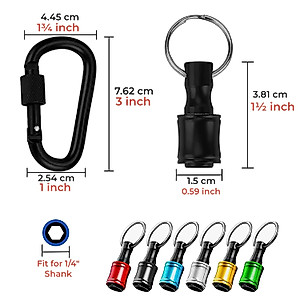 Bahagia 1/4 inch Hex Shank Bit Holder, 6pcs Quick Release Drill Bit Holder Keychain for Impact Driver, Portable Screwdriver Bits Holder, Aluminum Alloy, Color Coded - Gift for Men