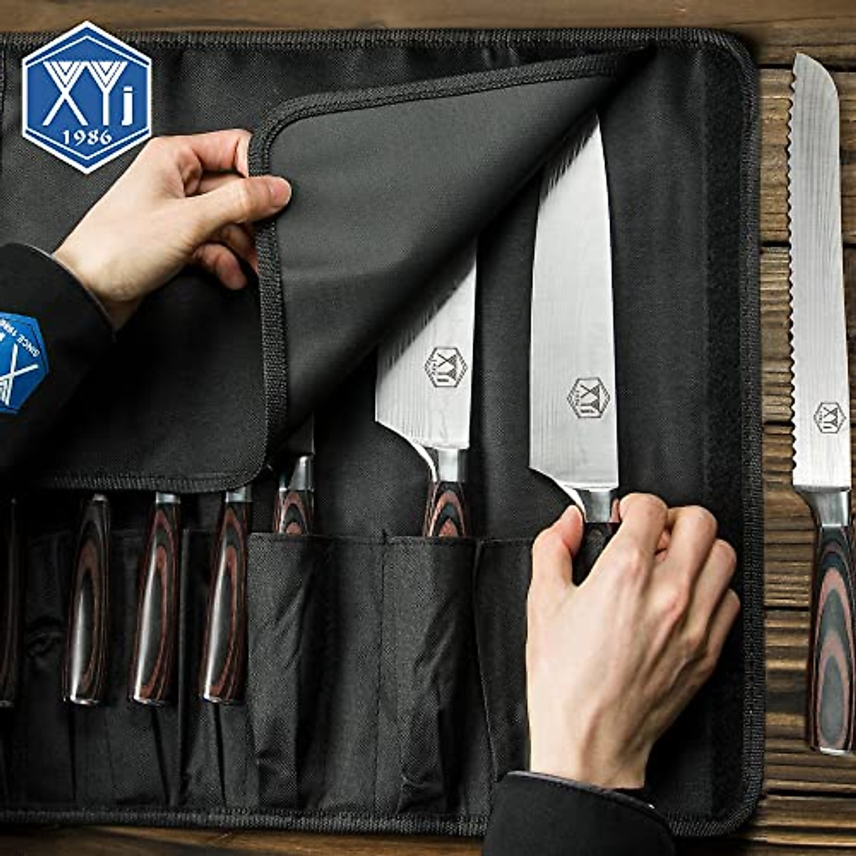 XYJ Stainless Steel Kitchen Knives Set 8 Piece Chef Knife Set with Carry Case Bag & Sheath Well Balance Ergonomic Handle
