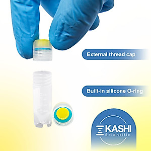 Kashi Scientific Screw Cap 1mL Cryovials with External Thread Cap - Self Standing Cryogenic Vial, Washer Silicone O-Ring, Cryogenic Tubes with Leak Resistance, Pack of 100 Cryo Tubes
