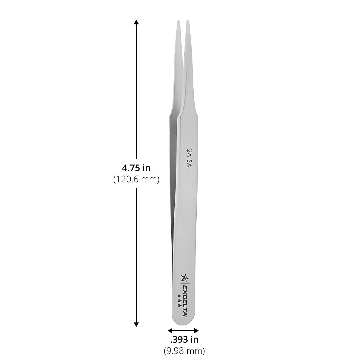 Excelta Ultra-Precision Tweezers, Straight Tapered Flat Point, Anti-Magnetic Stainless Steel, 4.75" Length, 0.059” Wide, Professional