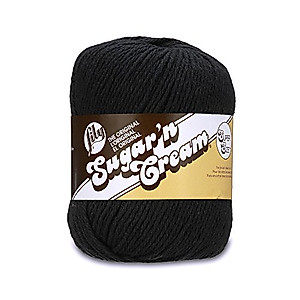 Lily 10201818040 Sugar 'N Cream Super Size Solid Yarn, 4oz, Gauge 4oz Medium, 100% Cotton, Big Ball - Black - Machine Wash & Dry