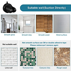 Thinp No-Drill Suction Cup Shower Head Holder,Black Vacuum Suction Cup Removable Shower Head Holder Height Adjustable Shower Wand Holder & Wall Mount Abs Plastic Suction Holder for Bathroom