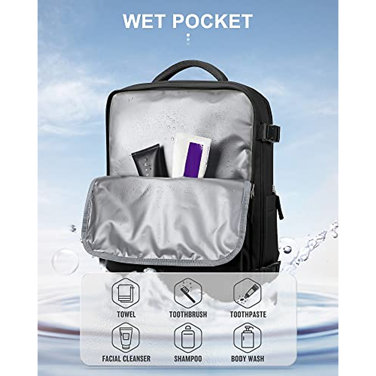 bergsalz Black Travel Backpack Essentials For Women Men Airline Approved Personal Item Travel Bag Carry On Bag Gym Waterproof Backpack Purse College Laptop Bag