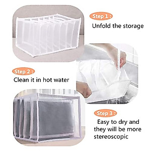 The WomenLand Wardrobe Clothes Organizer 2PCS, Washable 7 Grids Foldable Drawer Organizers for Clothing, Visible Drawer Mesh Separation Box for Jeans, T-shirt, Legging, Skirts, Kid Clothes