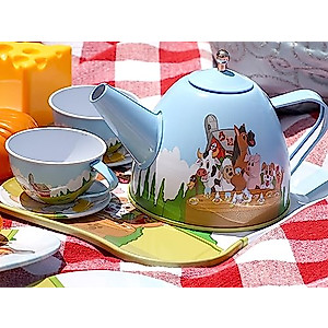 Regal Games Old Macdonald’s Tea Time - Barnyard Animal Designed Kid's Tea Time Set - includes 1 Teapot, 4 Cups, 4 Saucers, 1 Platter & Storage Case - Ideal Birthday & Easter Gift for Ages 5+