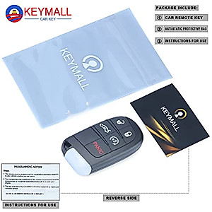 Keymall Smart Car Key Fob Keyless Entry Remote Replacement 5 Buttons for Chrysler 200 300 for Dodge Charger Challenger 2019 2020 2021 4A Chip (M3M-40821302 68155687 AB)