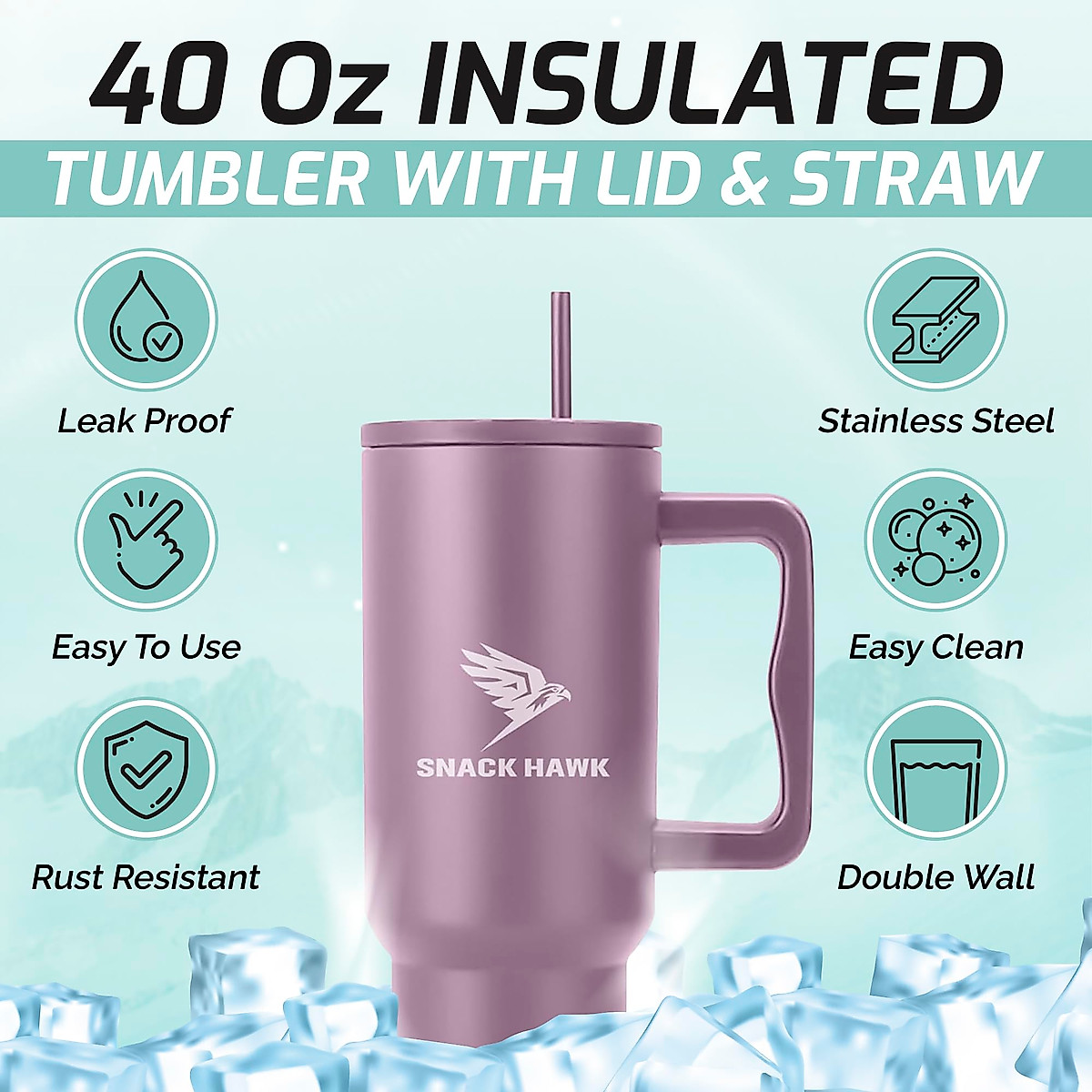 Snack hawk 40oz Insulated Stainless Steel Travel Coffee Tumbler with Handle and Straw | 100% Leak-Proof Mug | Car Cupholder Friendly | Perfect Water Cup Gift for Everyone