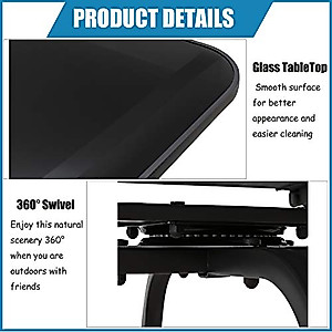 LOKATSE HOME 5 Piece Patio Dining Set Tesling Swivel Chairs with Glass Square Table Outdoor Furniture Bistro Rotating Stools for Poolside, Cafe, Porch, Chic Bar, Blue