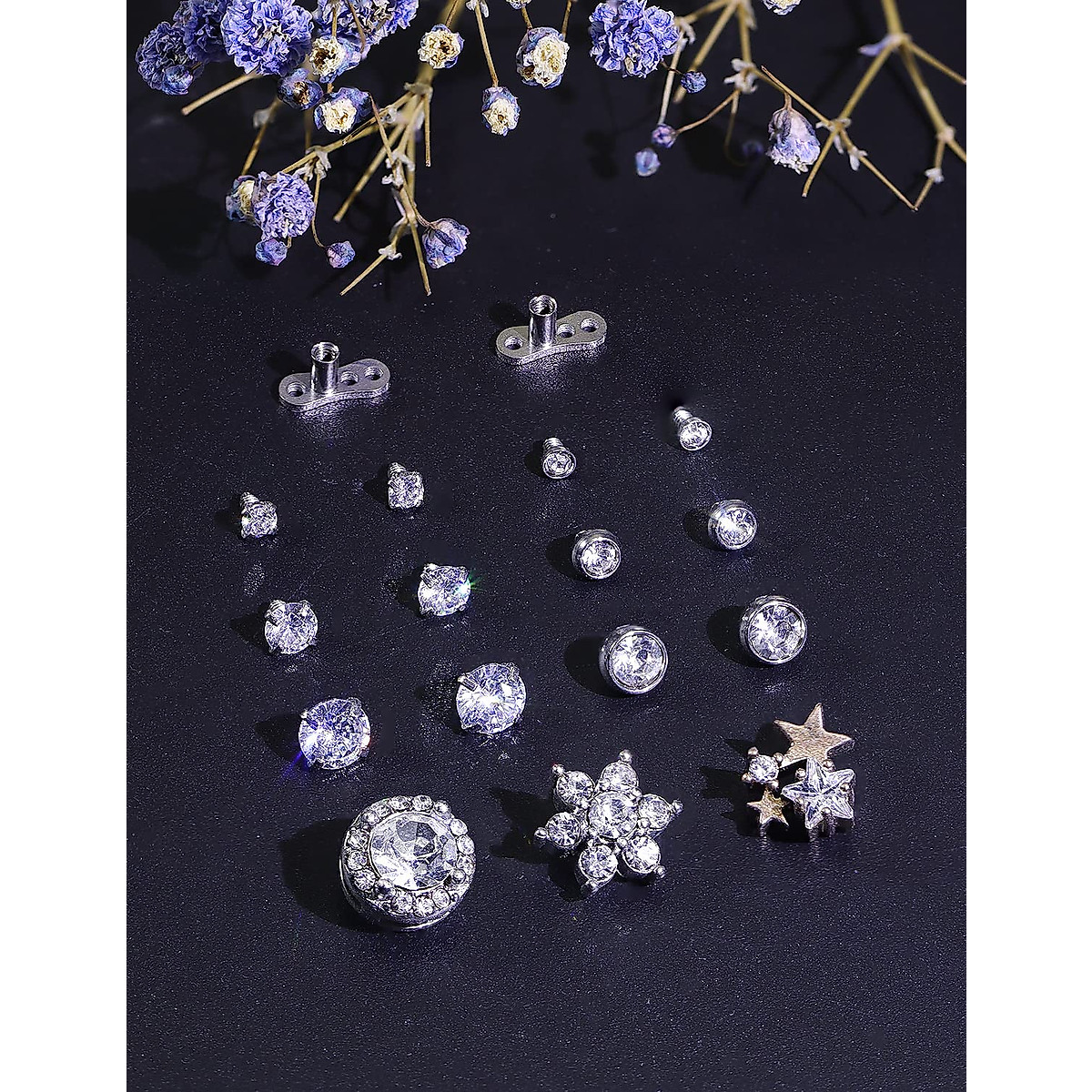 Uqnwbdq Dermal Piercing Jewelry Dermal Top Dermal Anchor Dermal Jewelry kit Dermal Base Jewelry 316L Surgical Stainless Steel Titanium Microdermal Gem CZ Diamond Dermal Piercing Jewelry for Women Men