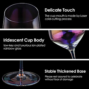 Gutsdoor Wine Glasses Set of 2 Crystal Red Wine Glasses Iridescent White Wine Glasses Long Stem Large 17 Ounce Wine Glass Hand Blown for Wedding, Anniversary, Christmas, Birthday, Gifts