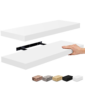 Sorbus Floating Shelf Large 24 x 9 - Hanging Wall Shelves Decoration — Perfect Trophy Display, Photo Frames — Extra Long 24 Inch (White)