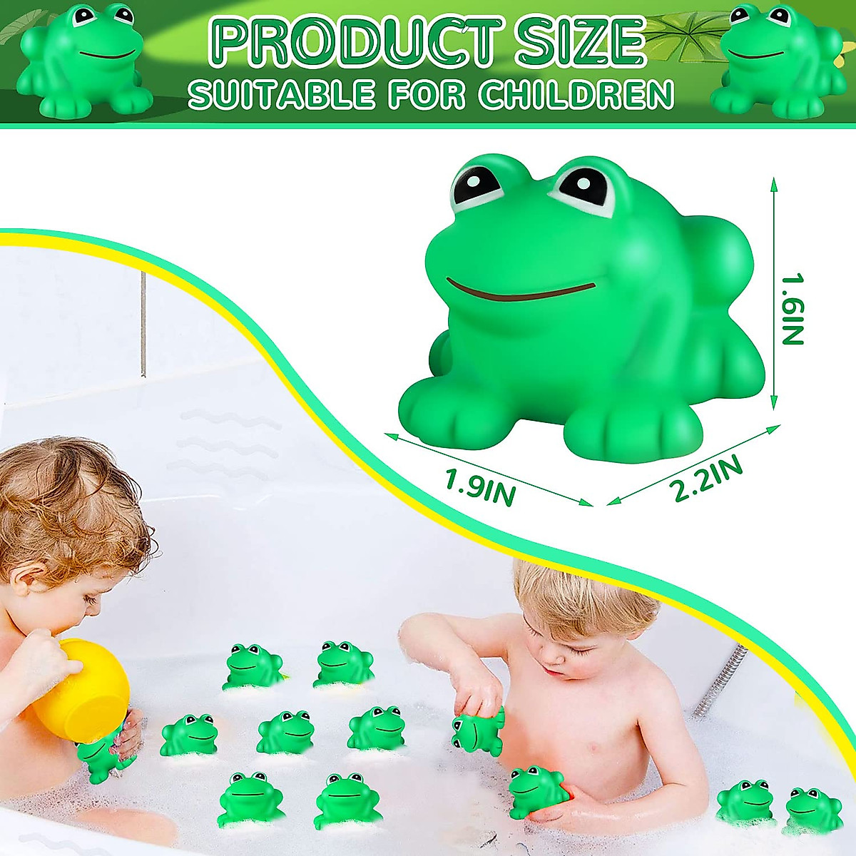 36 pcs Rubber Frogs for Kids, Cute Floating Squeaky Frog Bath Toy Mini Plastic Frogs for Cake Decoration Classroom Carnival Prizes Baby Shower Birthday Party Decoration