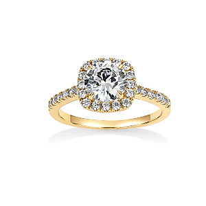 PAVOI 14K Gold Plated Square Halo Engagement Rings | Premium Cubic Zirconia Promise Eternity Ring for Women | Wedding Bands (Yellow Gold, 7)