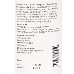Doc Roy's Daily Care Extra Multivitamin with Minerals for Dogs- Canine Daily Health Supplement - 180ct Tablets