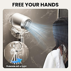 Hair Dryer Holder, New Suction Cup Rotating Hair Dryer Rack Universal Adhesive Hair Dryer Holder Stand Wall Mounted for Bathroom (Silver)