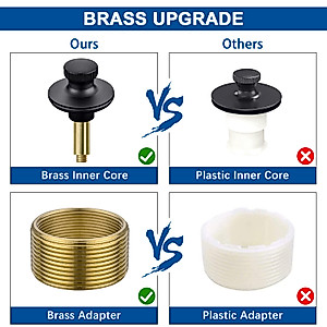 Anpean Brass Bathtub Drain Kit, Lift and Turn Tub Drain Kit with Single Hole Overflow Faceplate, Matte Black