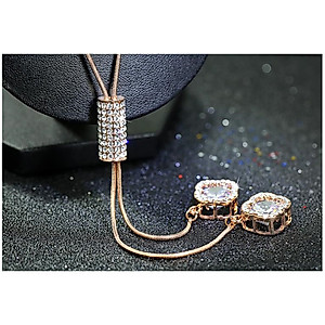 Z-Jeris Women's Crystal Flower Jewelry Tassel Pendant Long Chain Necklace (Rose Gold)