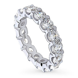 BERRICLE Sterling Silver Wedding Rings Cubic Zirconia CZ Statement Anniversary Eternity Ring for Women, Rhodium Plated Size 5