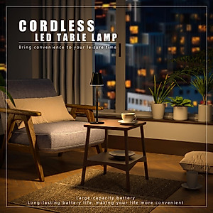 Timjorman 2 Pack LED CordlessTable Lamp,4000mAh Rechargeable Battery Desk lamp,3 Level Brightness Night Light,Minimalist Design, for Couple Dinner/Coffee Table/Restaurant/Bedroom(Black 2pack)