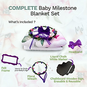 ARUGUMBABY Baby Milestone Blanket Girl - Baby Photo Blanket - Growth Chart Blanket for Baby Girl - 60" x 40" Large (Purple Floral)