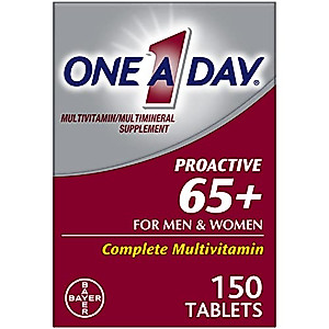 One A Day Proactive 65+, Mens & Womens Multivitamin, Supplement with Vitamin A, Vitamin C, Vitamin D, and Zinc for Immune Health Support*, Calcium, Folic Acid & more, Tablet 150 Count
